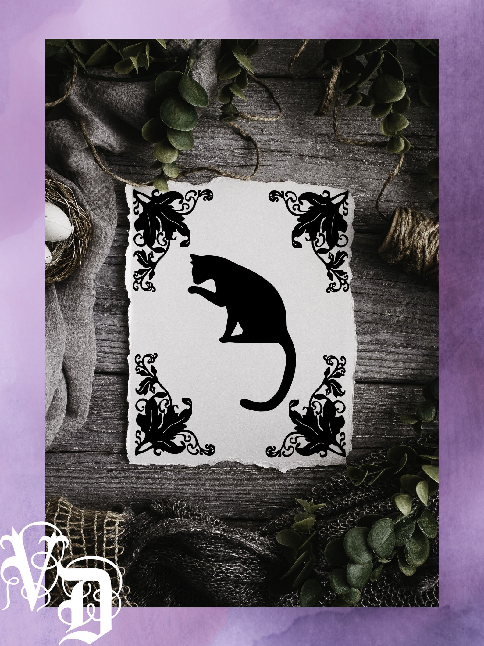 Gothic Cat SVG | Cat Silhouette SVG | Egyptian Ankh SVG | Leaf Corner ...