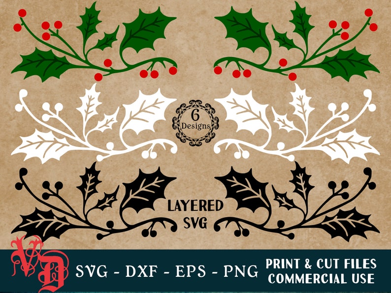 Holly Divider SVG | Holly Branch SVG | Holly Leaves SVG | Holly Berry ...