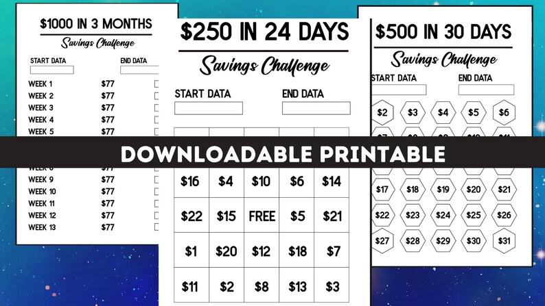 Savings Challenge Printable 250/500/1000/3000/5000/10000 Savings ...