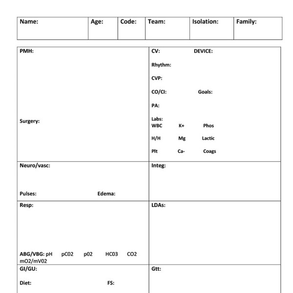 Cvicu Report Sheet - Etsy