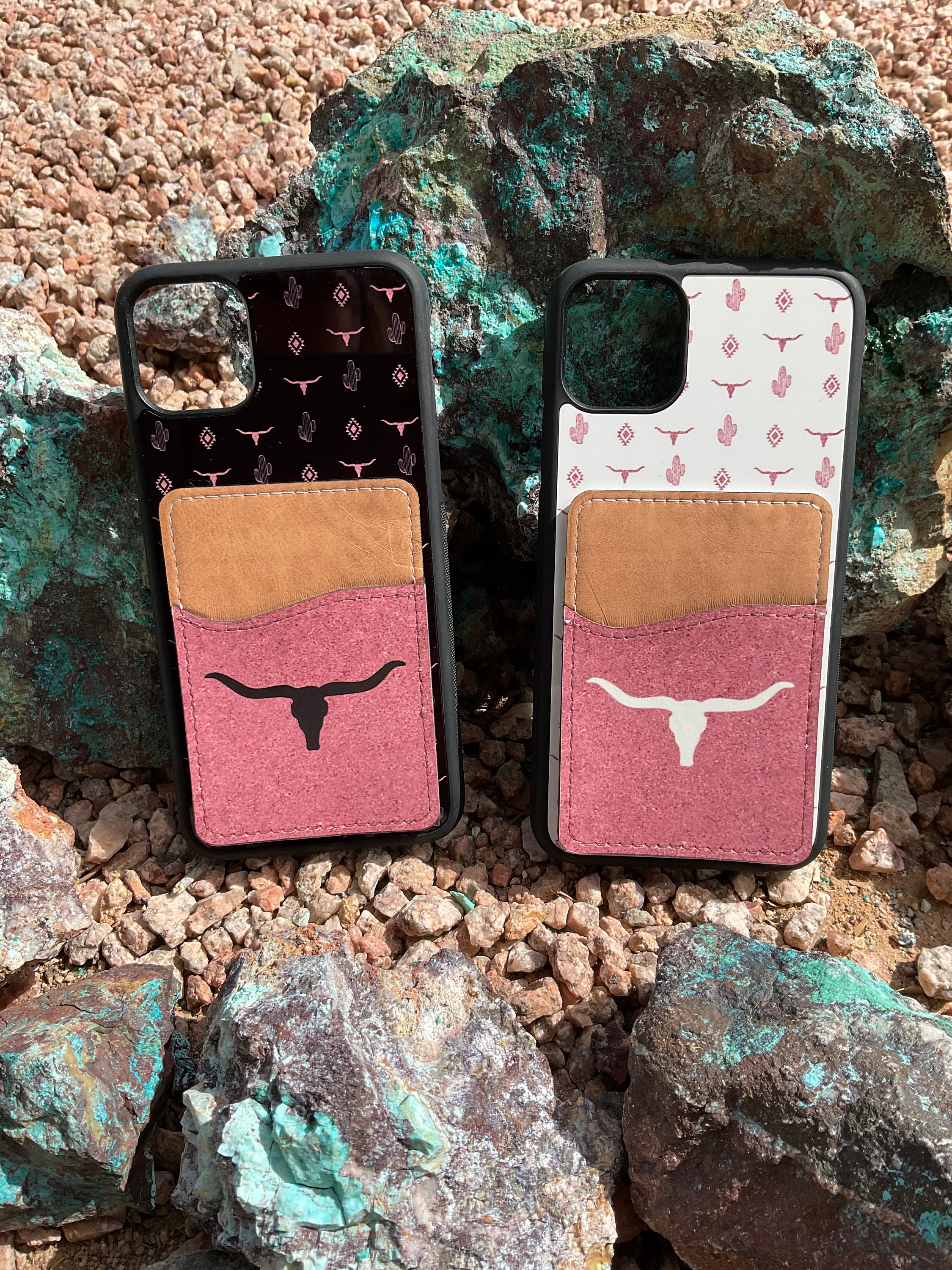 Western Bull Skull and Cactus Phone Case With Card Holder- Wallet ...