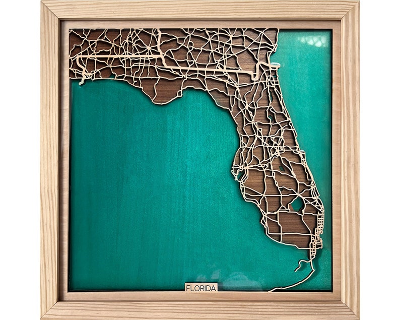 Florida Wood Map Unique Personalized Gift for Birthday Wedding ...