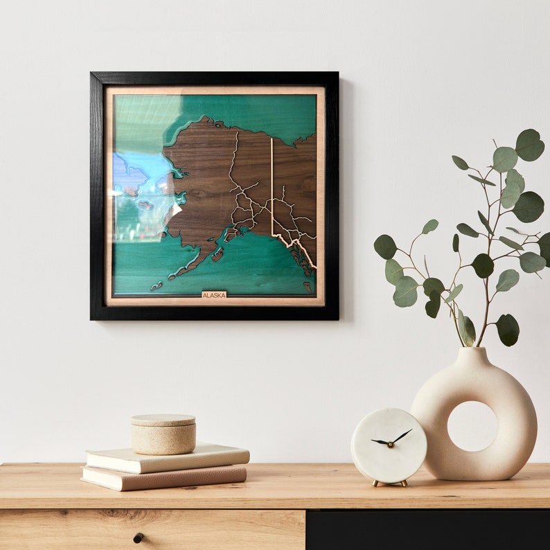 Alaska Wood Map 3d Laser Cut Map 5th Anniversary Housewarming Gift ...