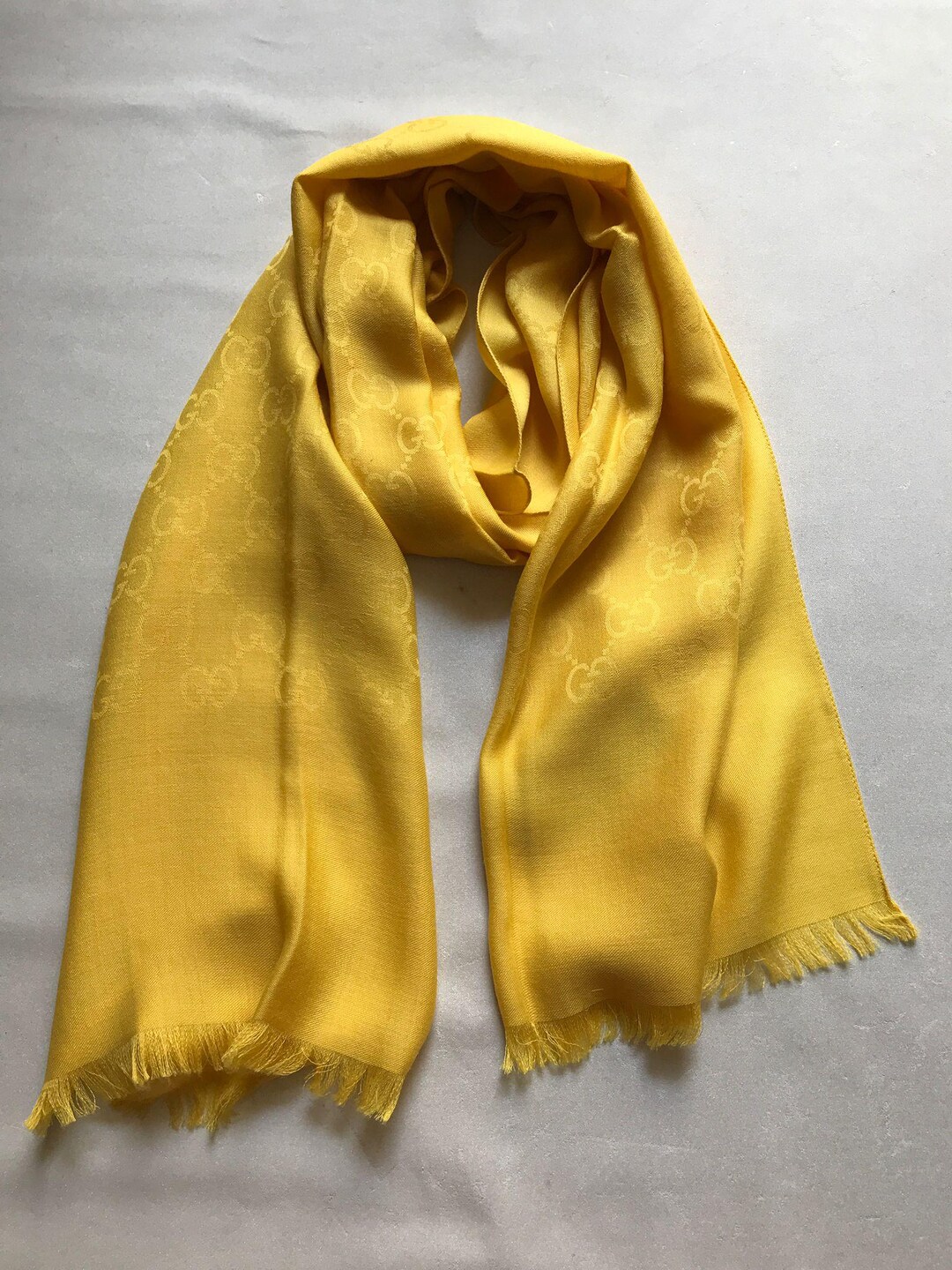 GUCCI Monogram Vintage Wool and Silk Skarf GUCCI Vintage 180x45 Yellow ...