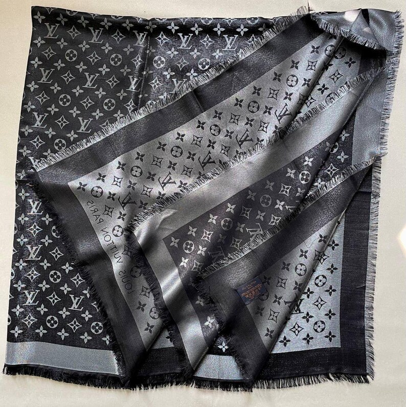 Vintage Louis Vuitton Silk Wool Lurex Shawl Louis Vuitton Black Silver ...