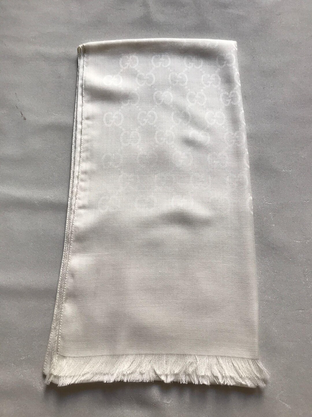 GUCCI Monogram Vintage Wool and Silk Skarf GUCCI Vintage 180x45 White ...