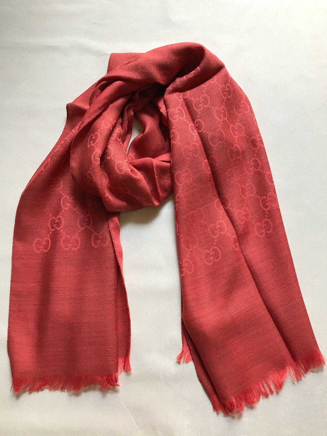 GUCCI Monogram Vintage Wool and Silk Skarf GUCCI Vintage 180x45 Red ...