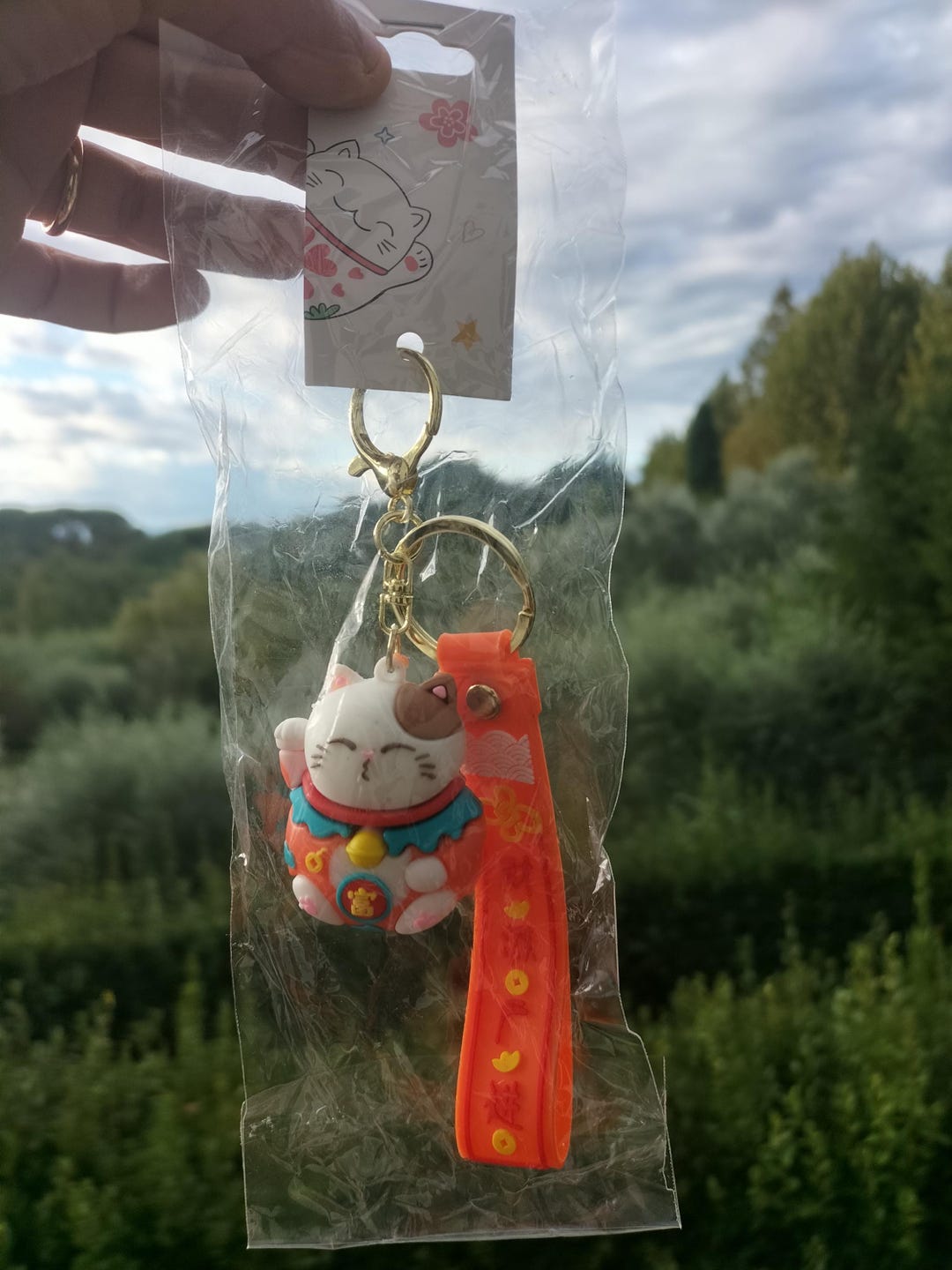 Maneki Neko Lucky Cat Keychain – Kawaii Charm With Bell and Orange Band ...