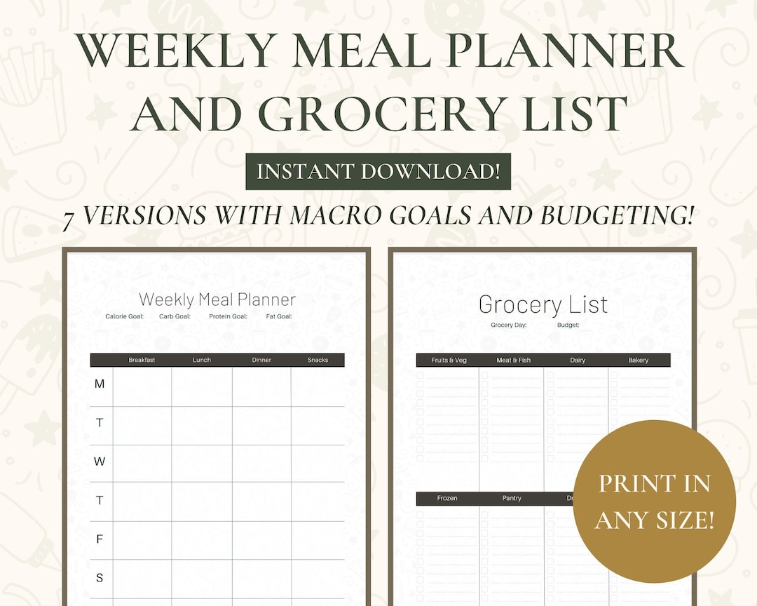Weekly Meal Planner and Grocery List BUNDLE | With Macros and Budgeting ...