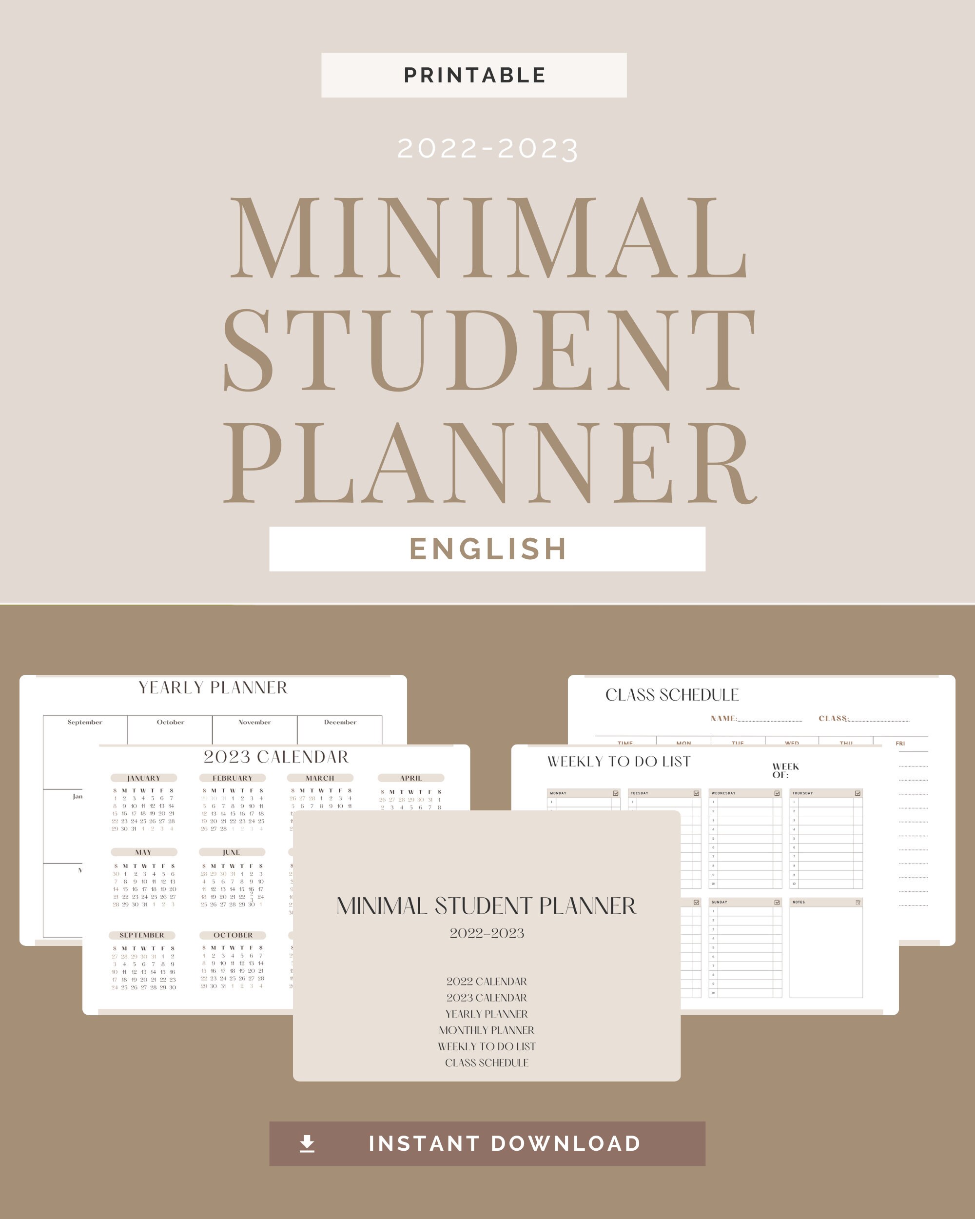 MINIMAL STUDENT PLANNER, Landscape Orientation | Printable Planner ...