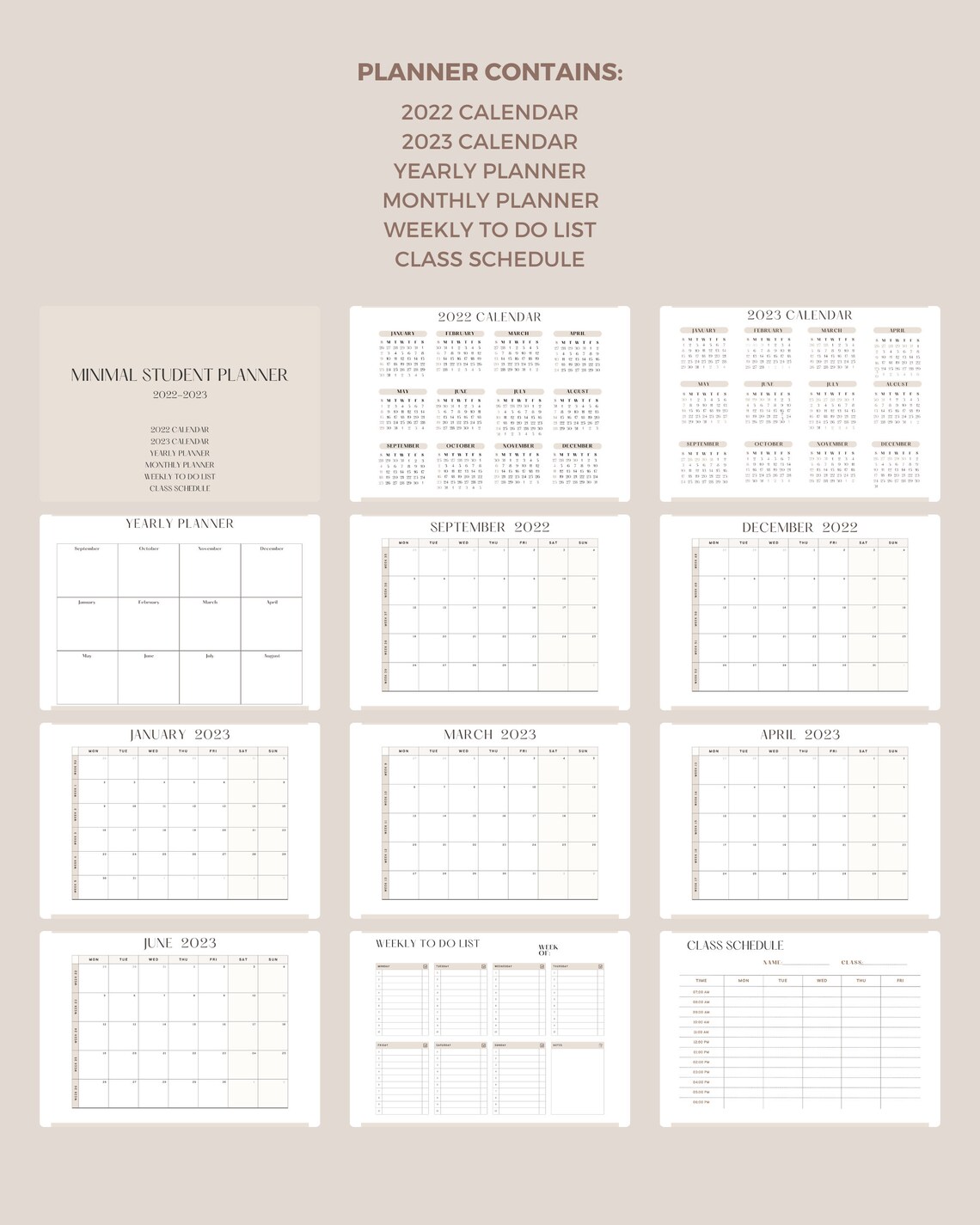MINIMAL STUDENT PLANNER, Landscape Orientation | Printable Planner ...