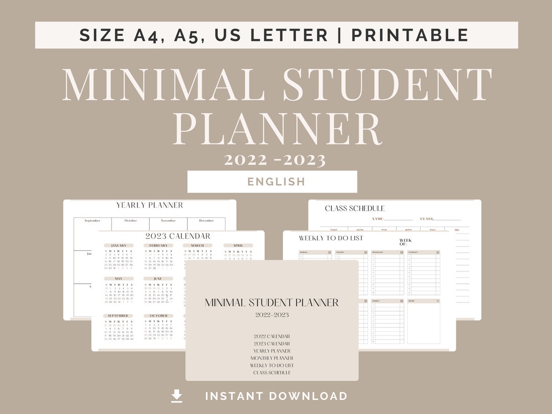 MINIMAL STUDENT PLANNER, Landscape Orientation | Printable Planner ...