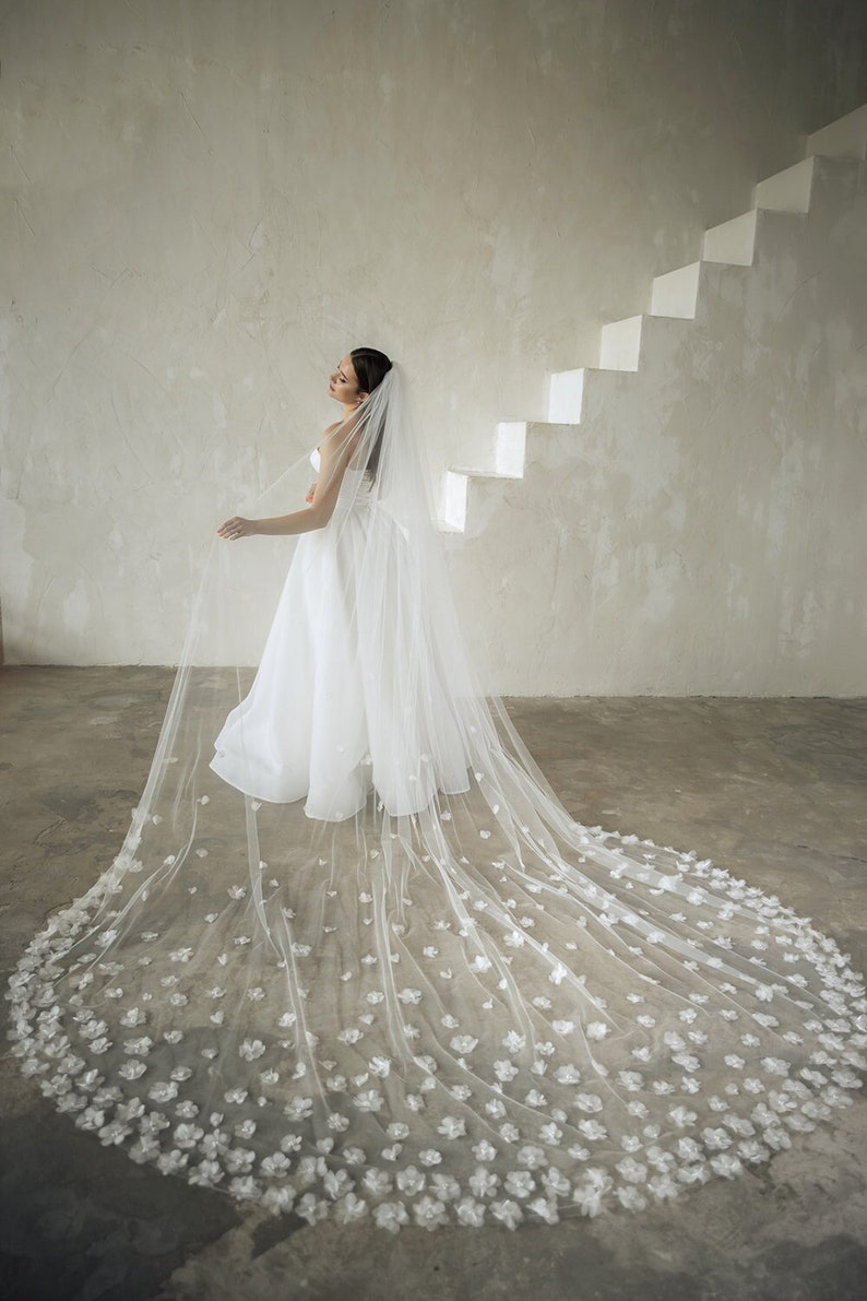 Flowers New Bridal Veil Floral Wedding Veil Veil With - Etsy