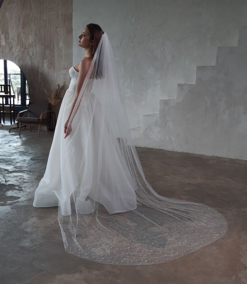 Wedding Veil Cascade Pearls Bridal Veil With Pearls - Etsy