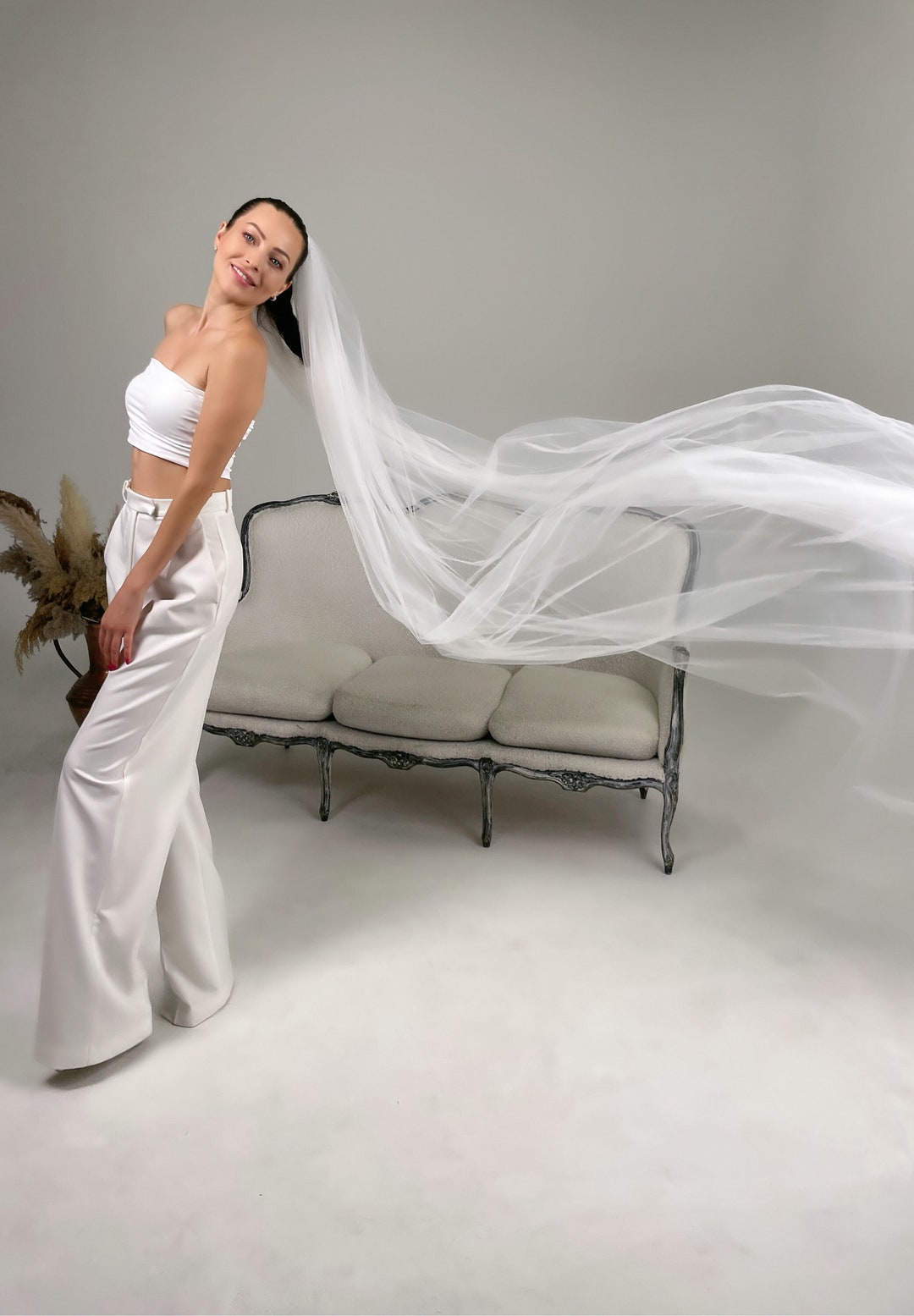 Plain Veil, Floor Length Veil, Classic Veil, Simple Plain Veil, Tulle ...