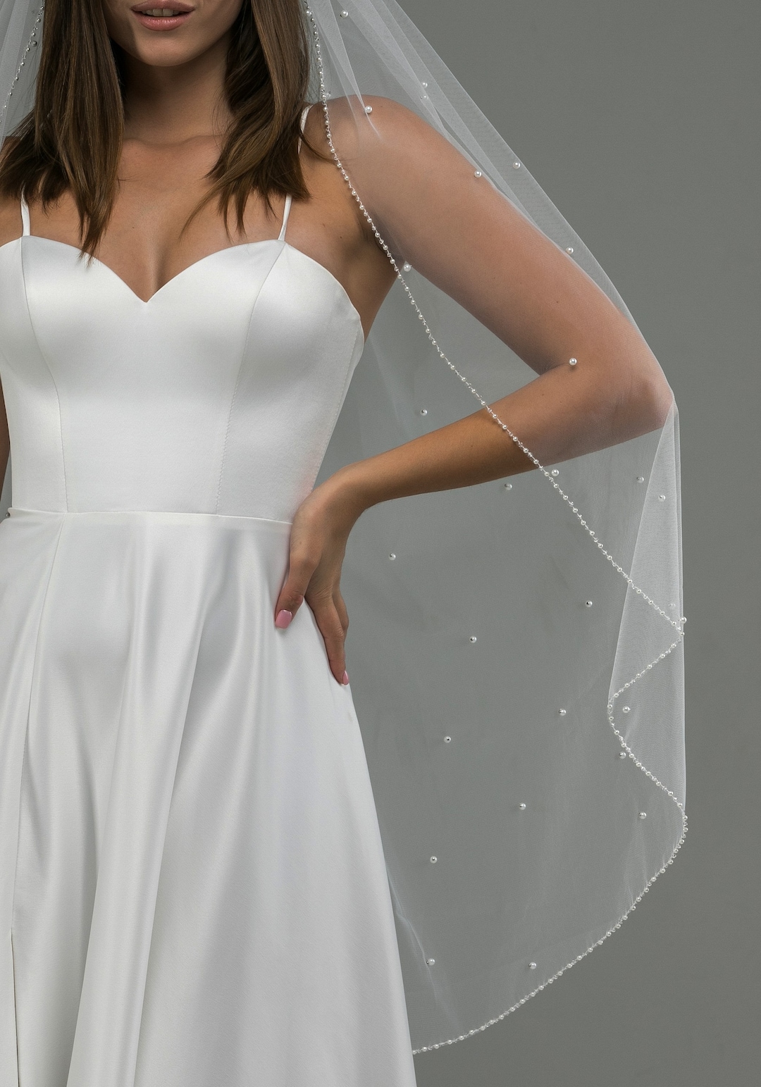 Scattered Pearl Cathedral Wedding Veil All Over Beaded, Luxury Full ...