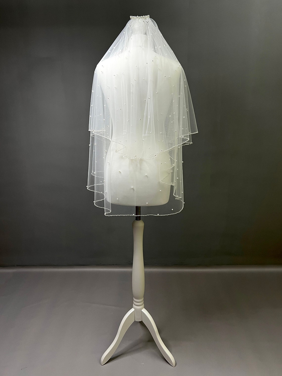 Beaded Veil Wedding With Pearls 2 Layers Beads Pearl Veil - Etsy