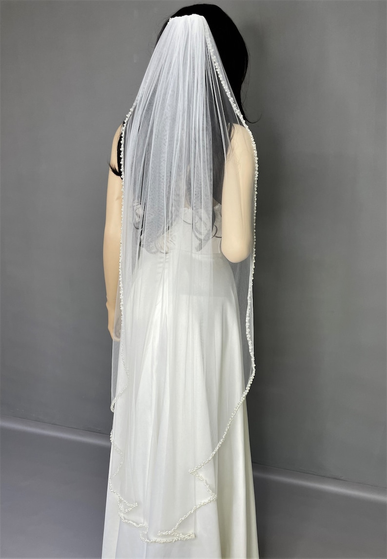 Wedding Beaded Veil Bridal Ivory Veil Cathedral Wedding Veil - Etsy