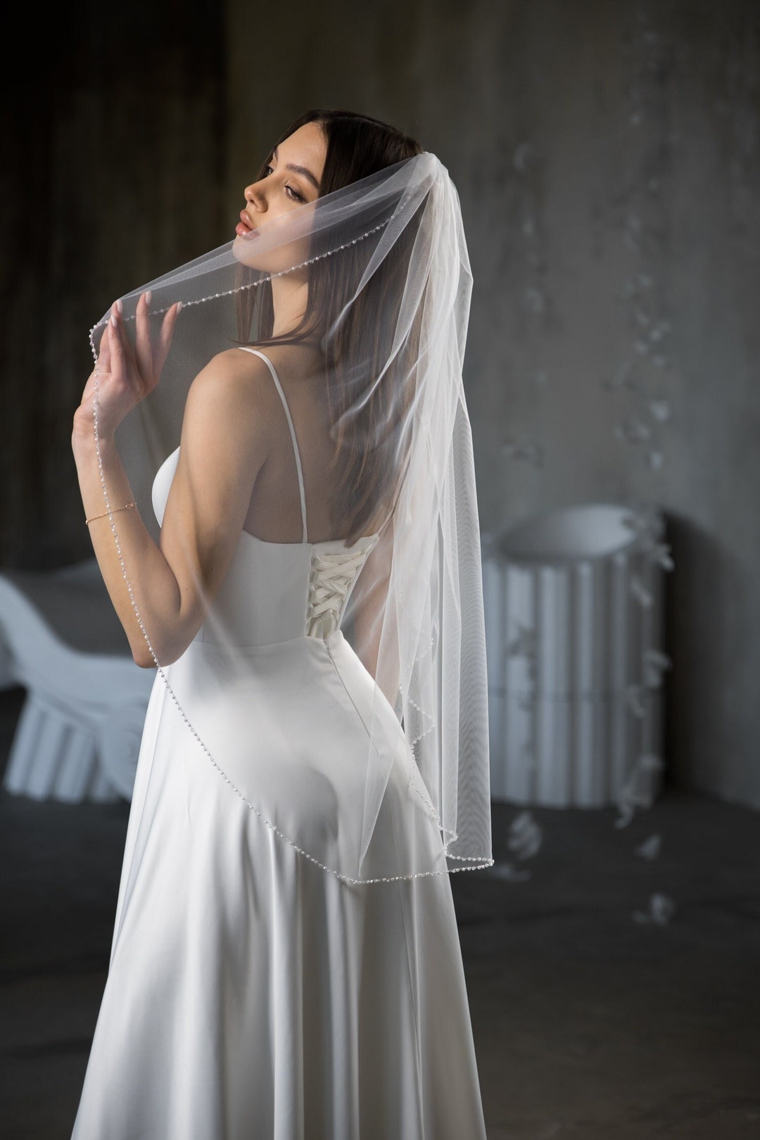 Cathedral Veils, Beaded Veil, Minimalist Veil, Over the Face Veil ...
