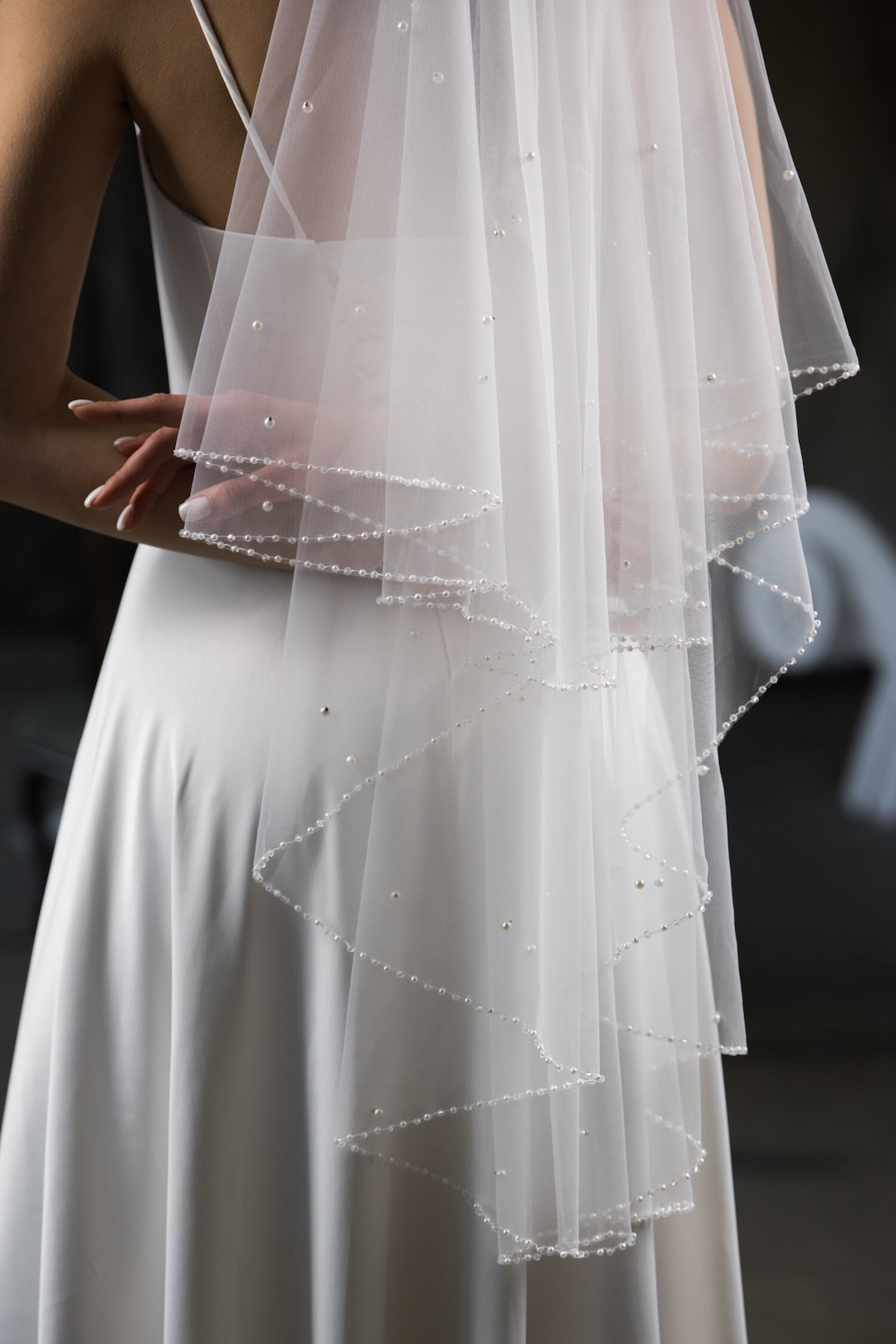 Cathedral Beaded Veil, Wedding White Veil, Wedding Veil Ruffle, Bridal ...