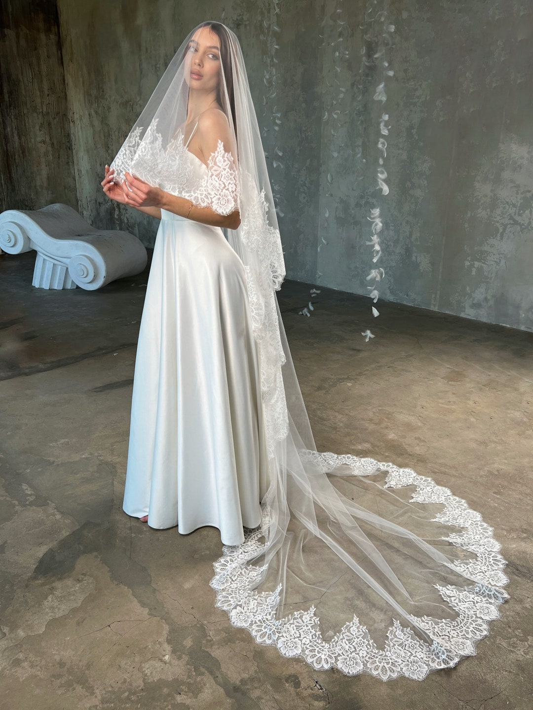 Handmade Lace Wedding Veil: Ivory Bridal Flower Veil - Etsy
