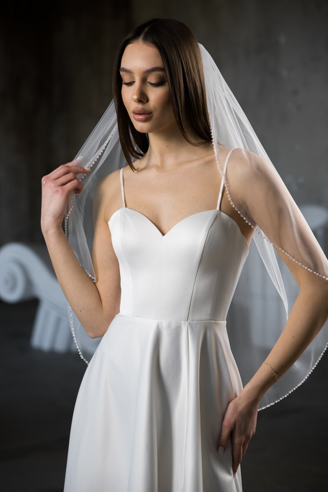 Simple Wedding Vail, Bespoke Veil, Beaded Wedding Veil, Simple Sheer ...