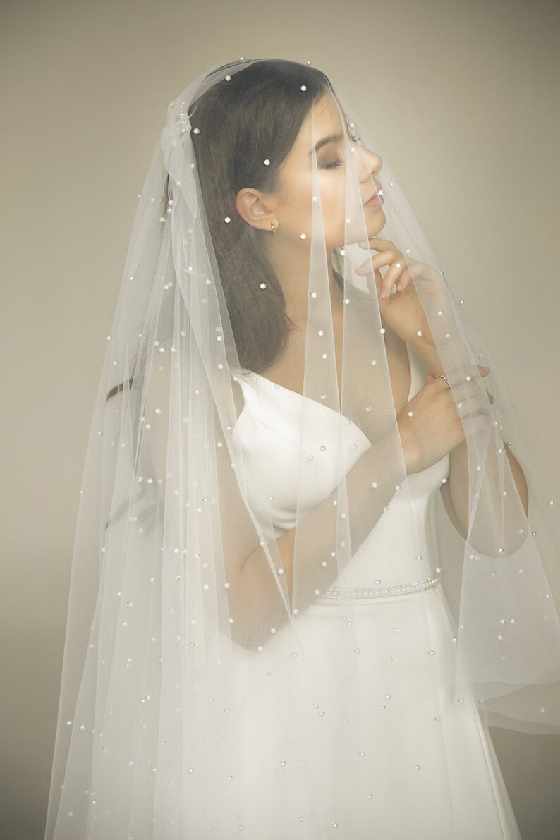 2 Layers Pearl Veil 2 Tiear Veil With Pearls Pearl Bridal - Etsy