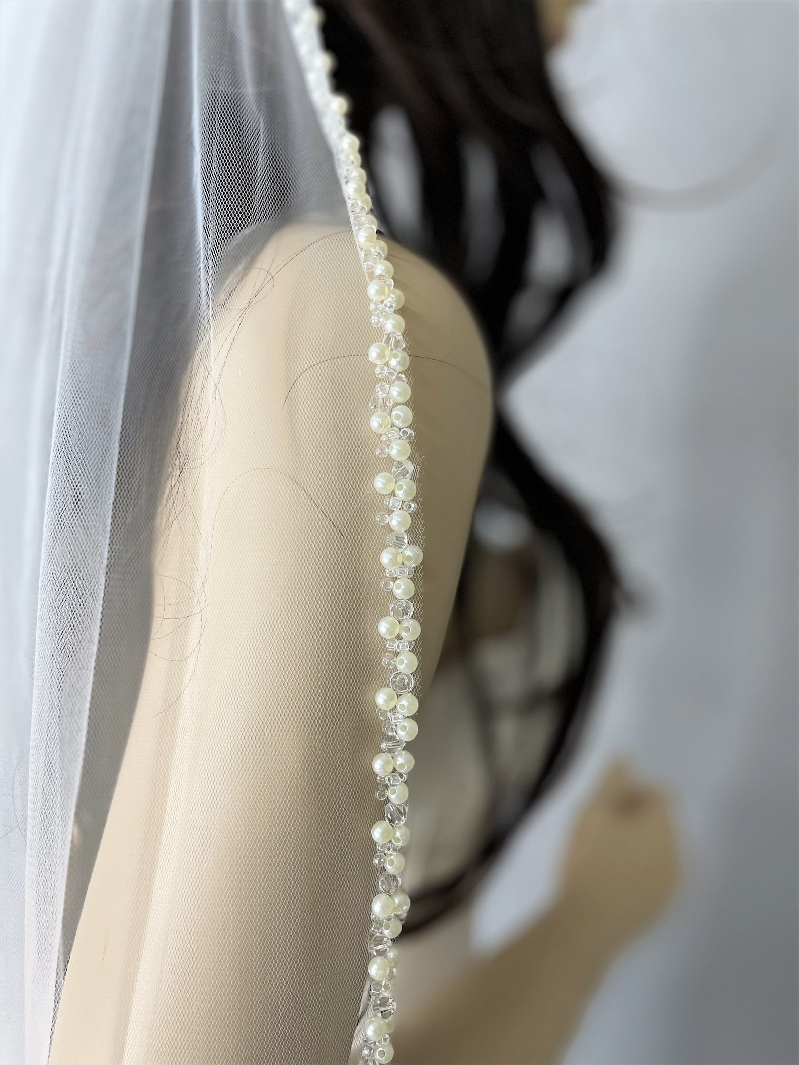 Wedding Beaded Veil Bridal Ivory Veil Cathedral Wedding Veil - Etsy