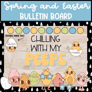 Retro Spring and Easter Peeps Bulletin Board Kit With Name Tags, March ...