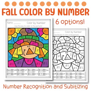 Kindergarten Worksheets for Number Practice, Fall Color by Number ...