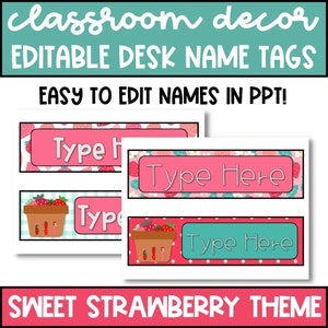 Editable Desk Names Tags for Classroom, DIY Classroom Decor, Strawberry ...