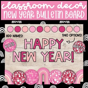 Retro Groovy New Year 2025 Bulletin Board Kit for January Door Decor ...