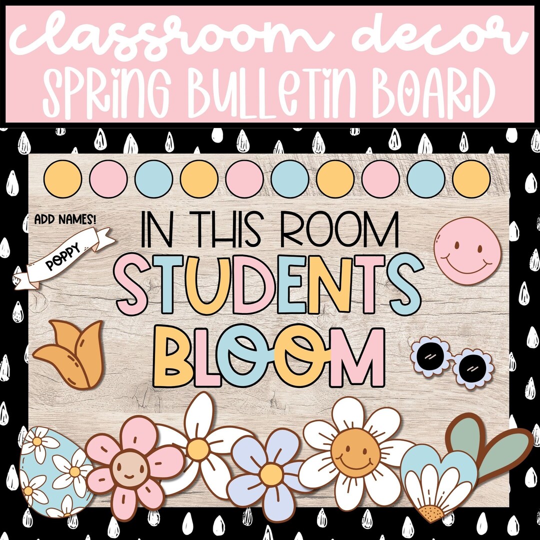 DIY Retro Spring and Easter Bulletin Board Kit, Floral March April Door ...
