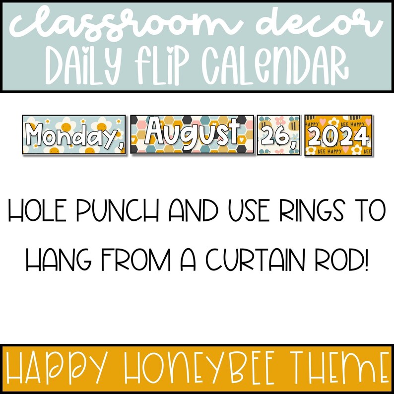 Flip Calendar for Classroom, DIY Classroom Calendar, Bee Themed ...