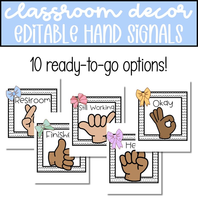 Retro Pastel Hand Signals Classroom Decor, Editable (PPT & PDF) - Etsy