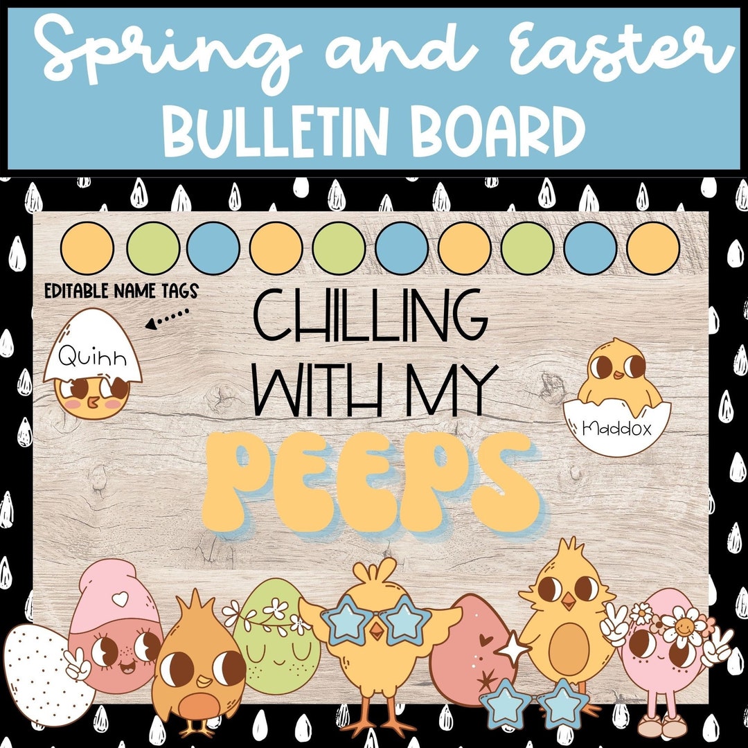 Retro Spring and Easter Peeps Bulletin Board Kit With Name Tags, March ...