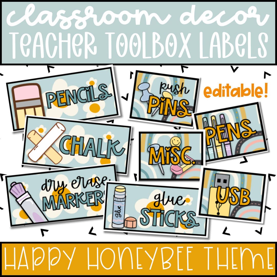Bee Classroom Decor, Editable Teacher Toolbox Labels (digital Download ...