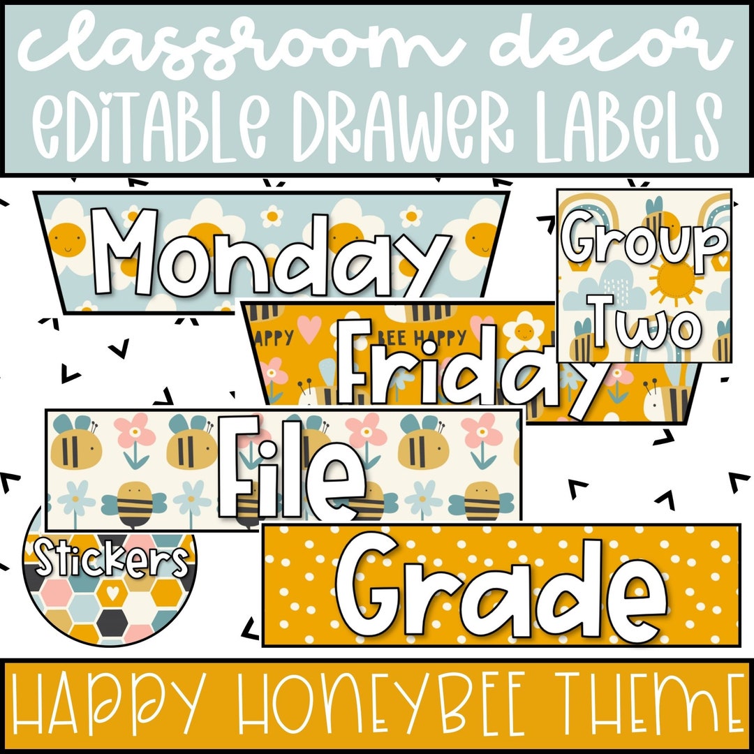 Editable Classroom Labels, 10 Drawer Cart Labels Editable, Bee Themed ...