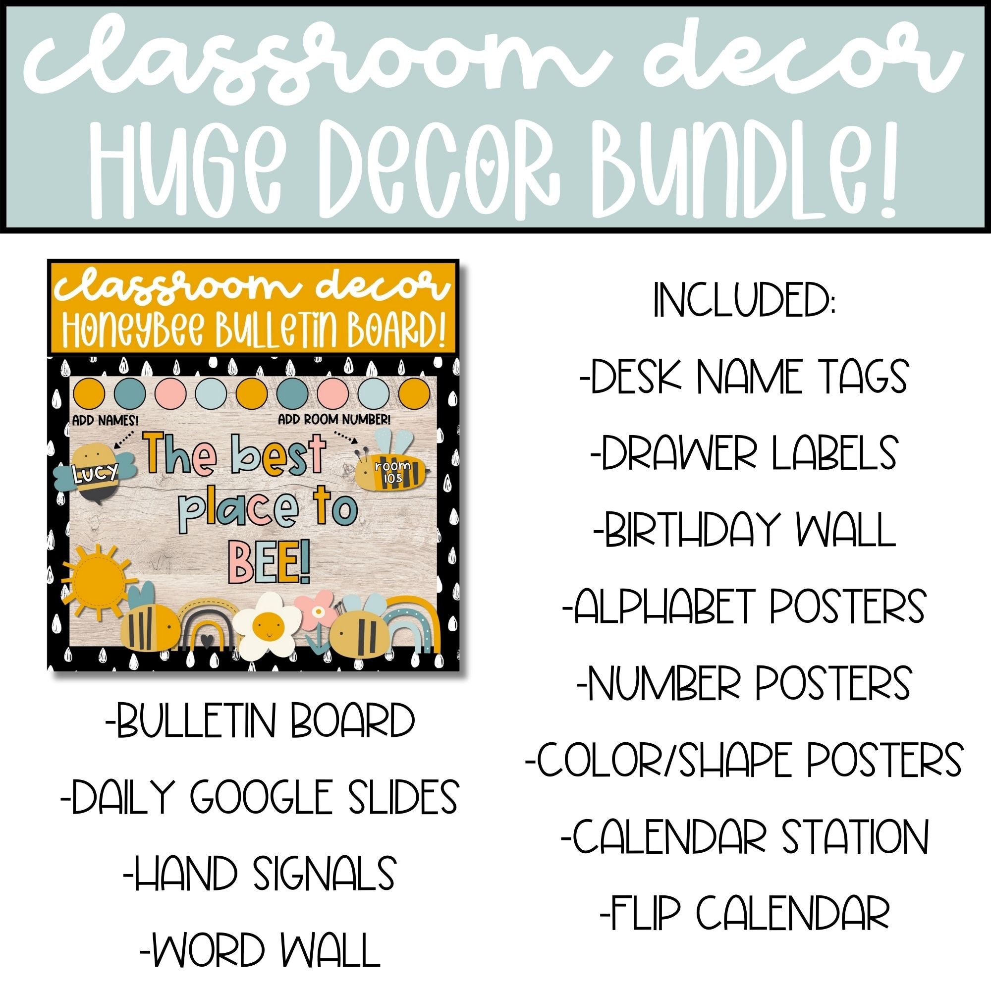 Bee Theme Classroom Decor Bundle, Editable Printable Bee Classroom ...