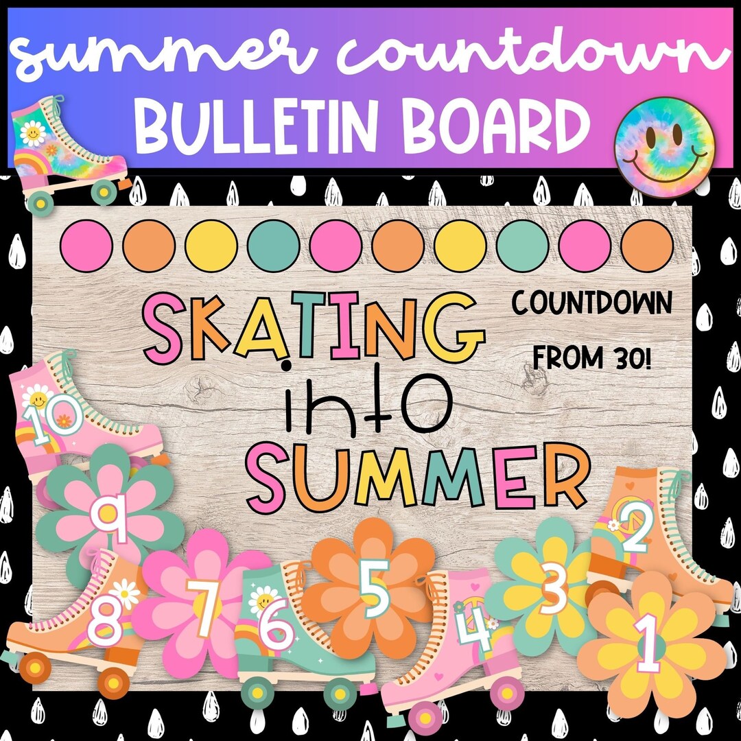 Countdown to Summer Retro Bulletin Board Kit for Teachers and Classroom ...