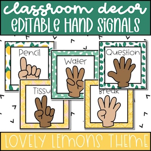 Editable Hand Signals for Classroom Management, Lemon Farmhouse ...