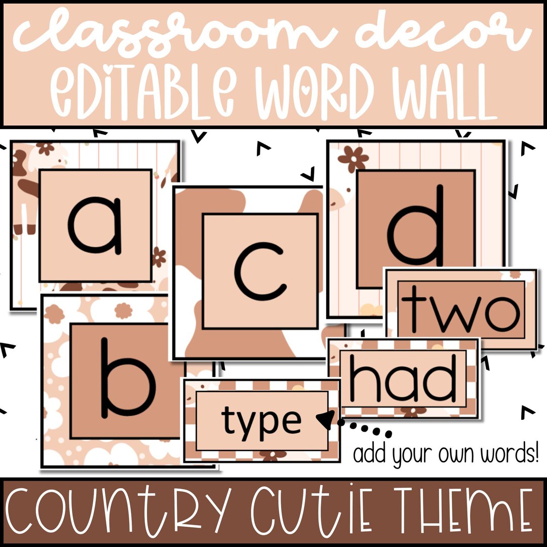 Editable Word Wall and Sight Word Cards for Classroom, Western Cowgirl ...
