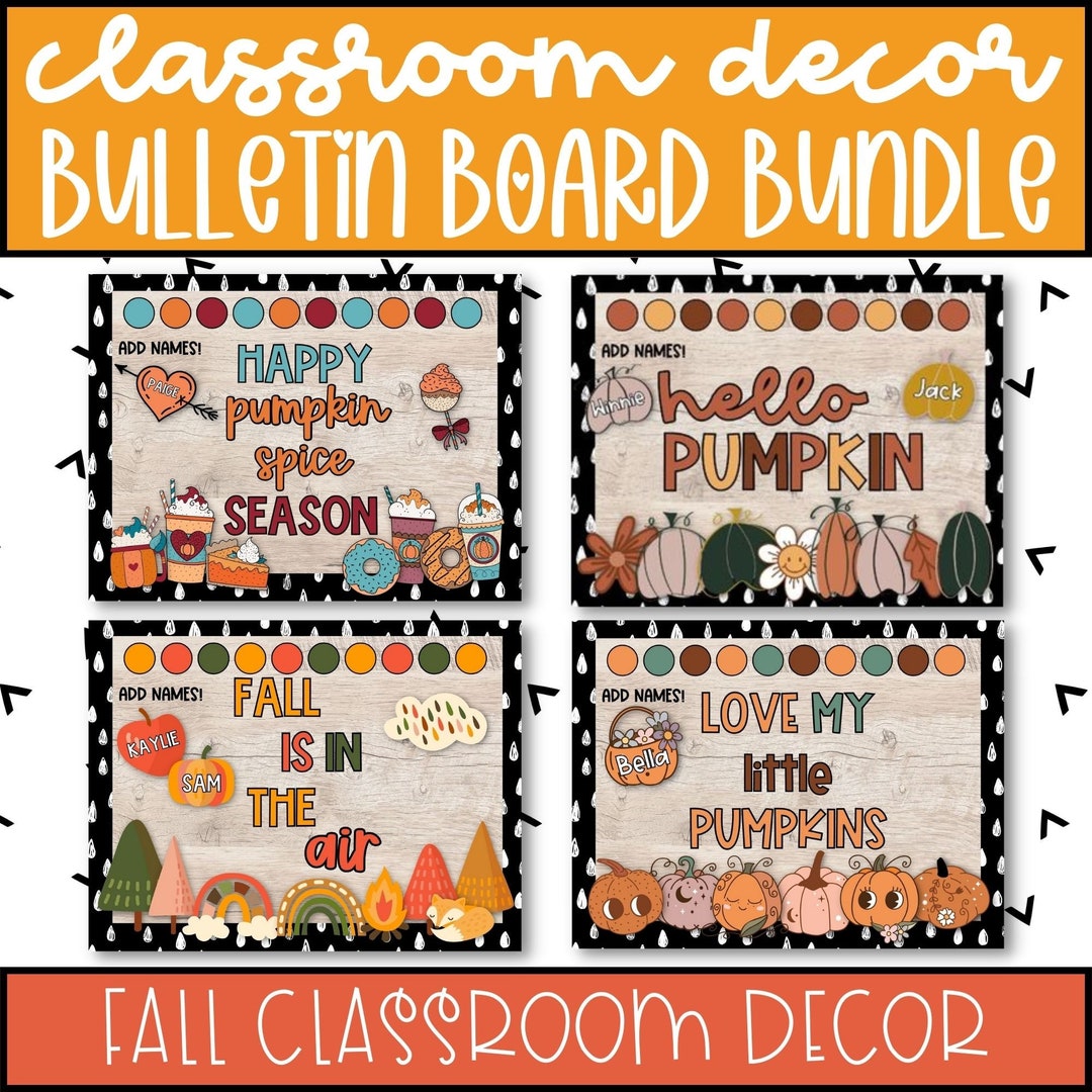Retro Fall Bulletin Board Bundle, Pumpkin September October Door Decor ...