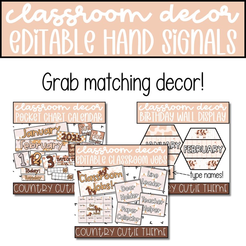 Western Classroom Decor, Editable Hand Signals (digital Download) - Etsy