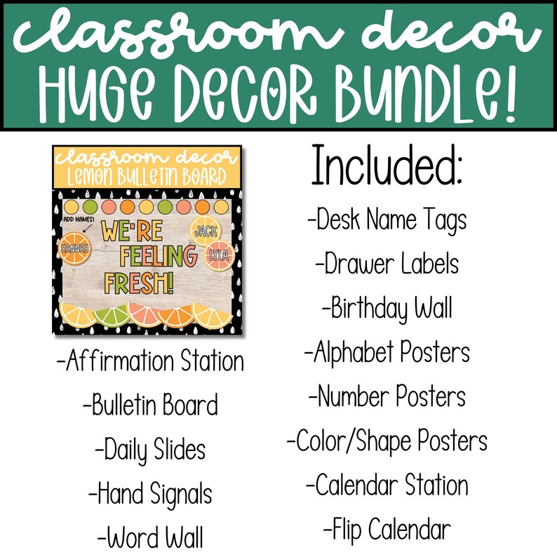 Lemon Themed Classroom Decor Bundle, Modern Bright Farmhouse Classroom ...