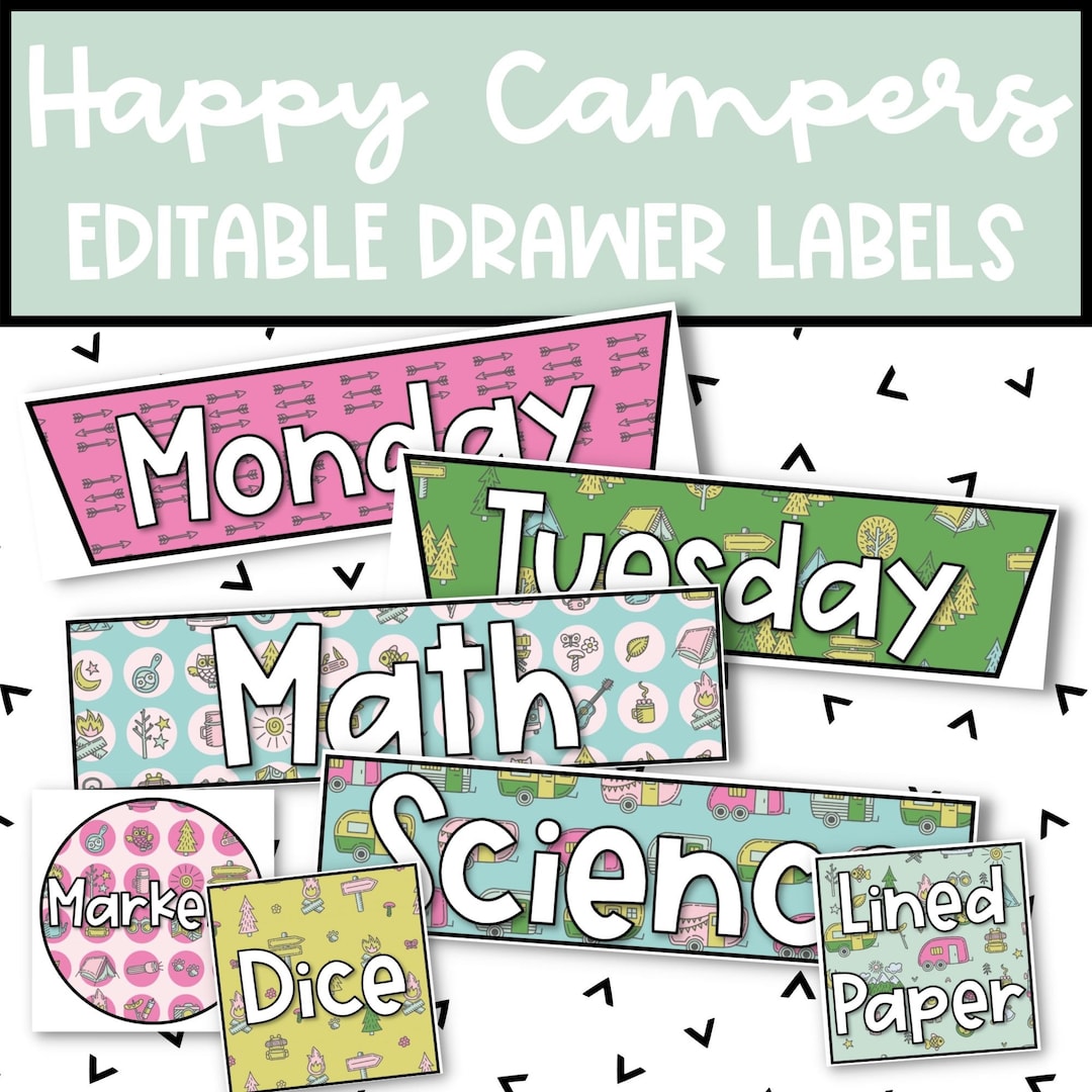 Camping Classroom Decor Editable Drawer Labels, 10 Drawer Cart, DIY ...
