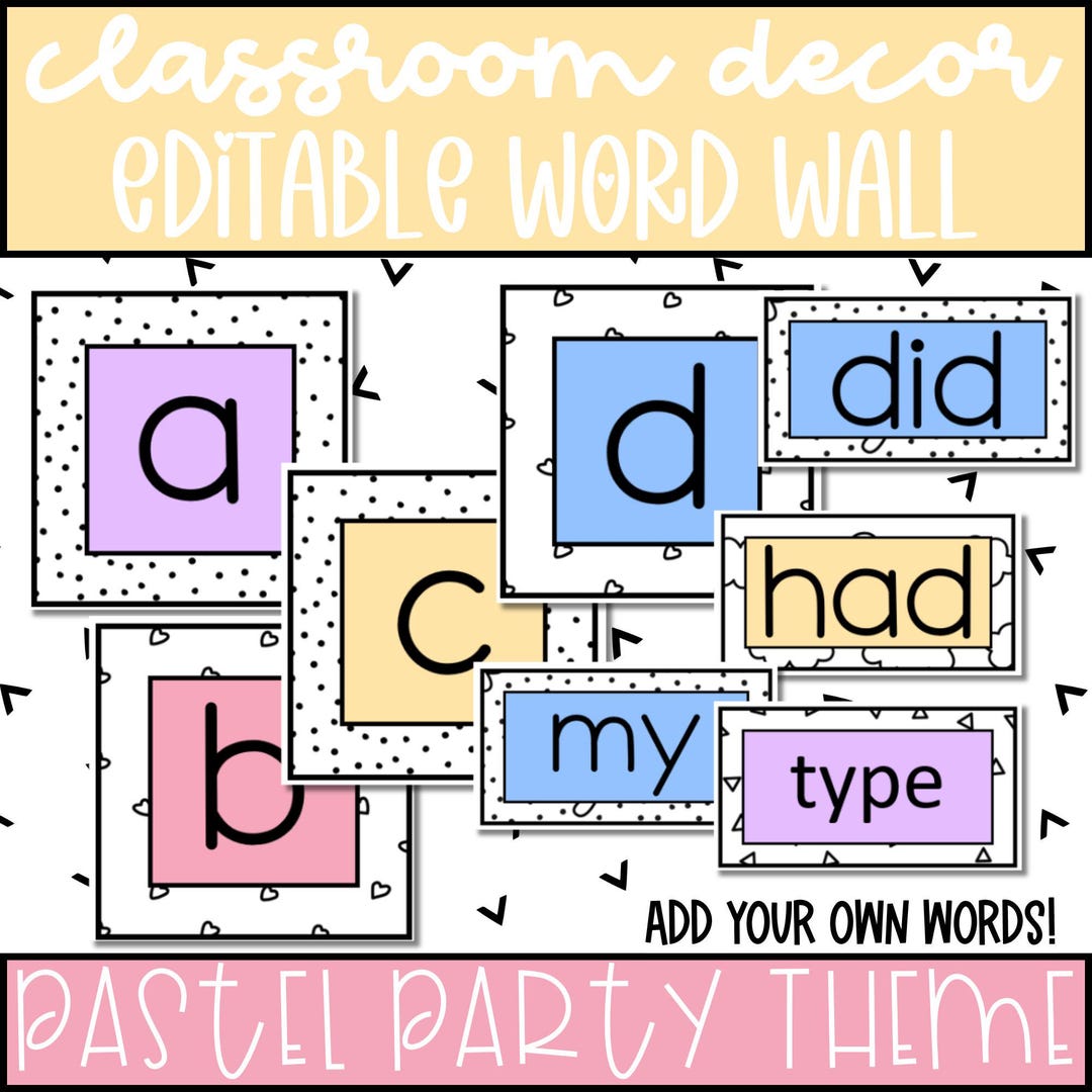 Editable Word Wall and Sight Word Cards for Classroom, Pastel Themed ...