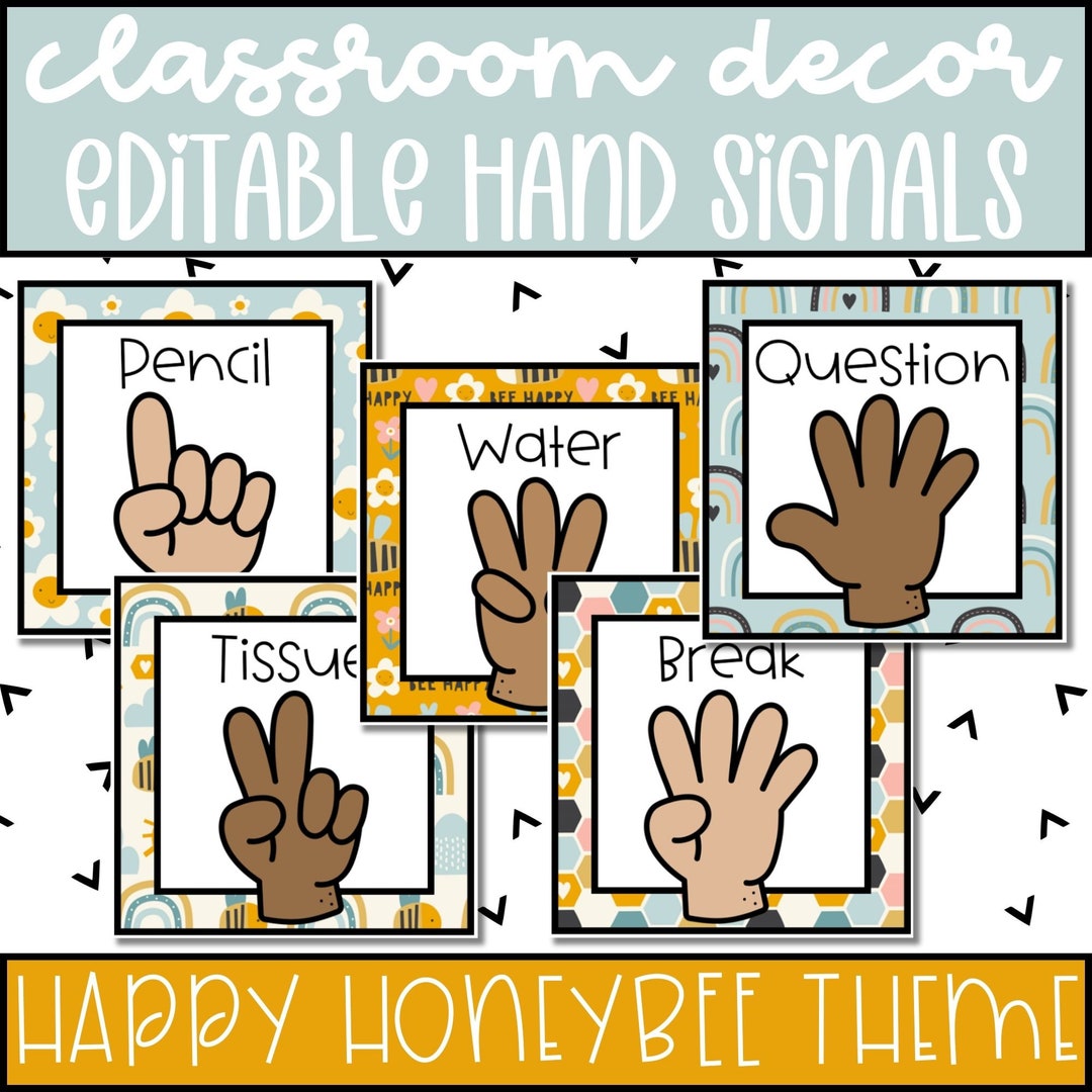 Editable Hand Signals for Classroom Management, Bee Classroom Decor ...