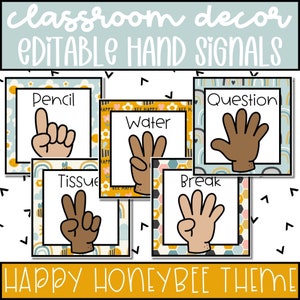Editable Hand Signals for Classroom Management, Bee Classroom Decor ...
