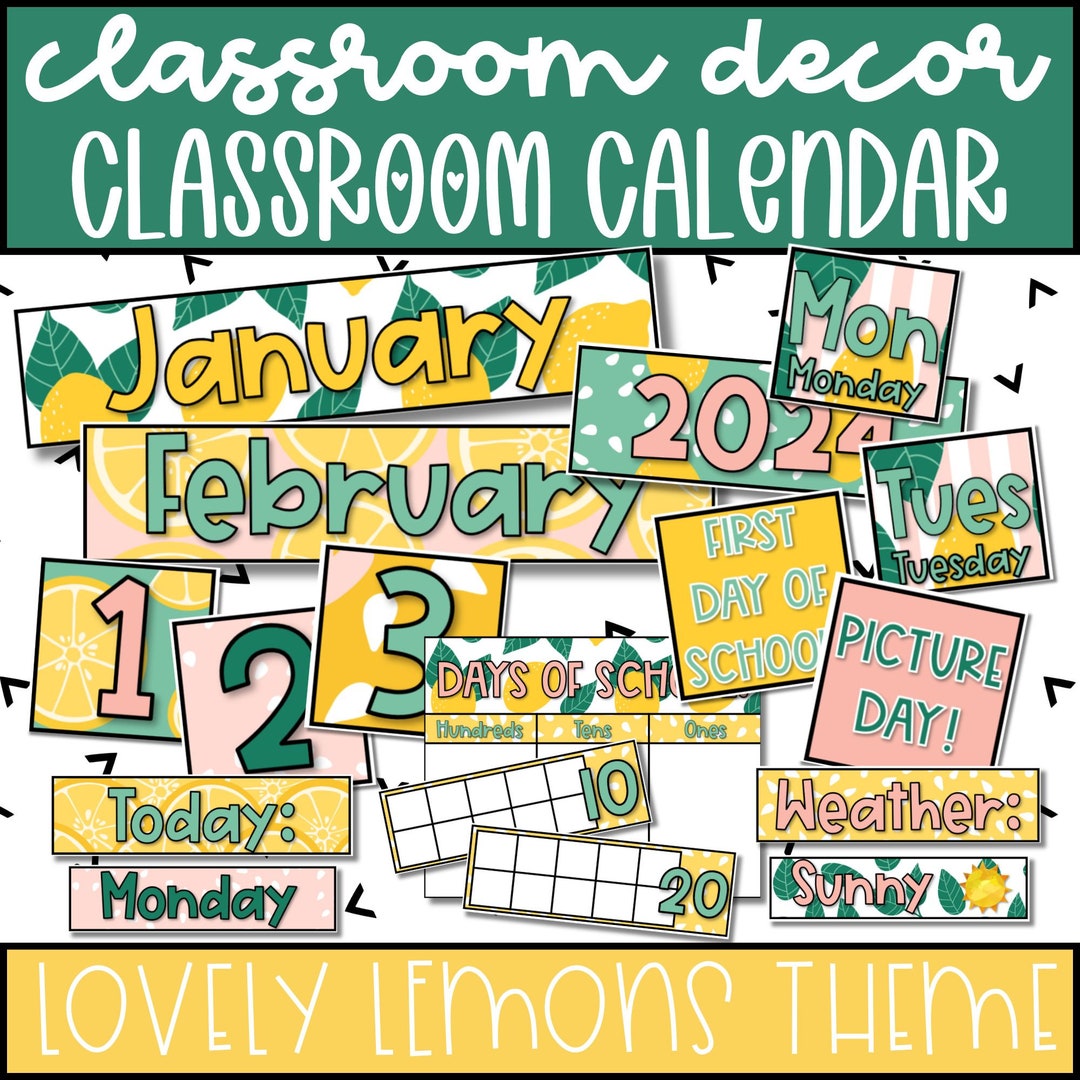 Calendar for Classroom, Pocket Chart Calendar, Lemon Themed Classroom ...